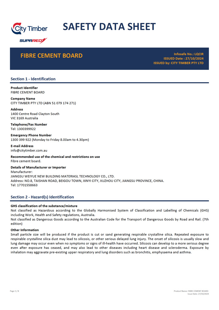Safety Data Sheets – City Timber